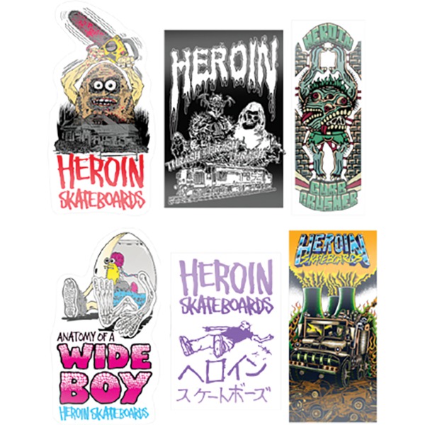 Heroin Skateboards 12 Pack Teggxas Assorted Skate Stickers